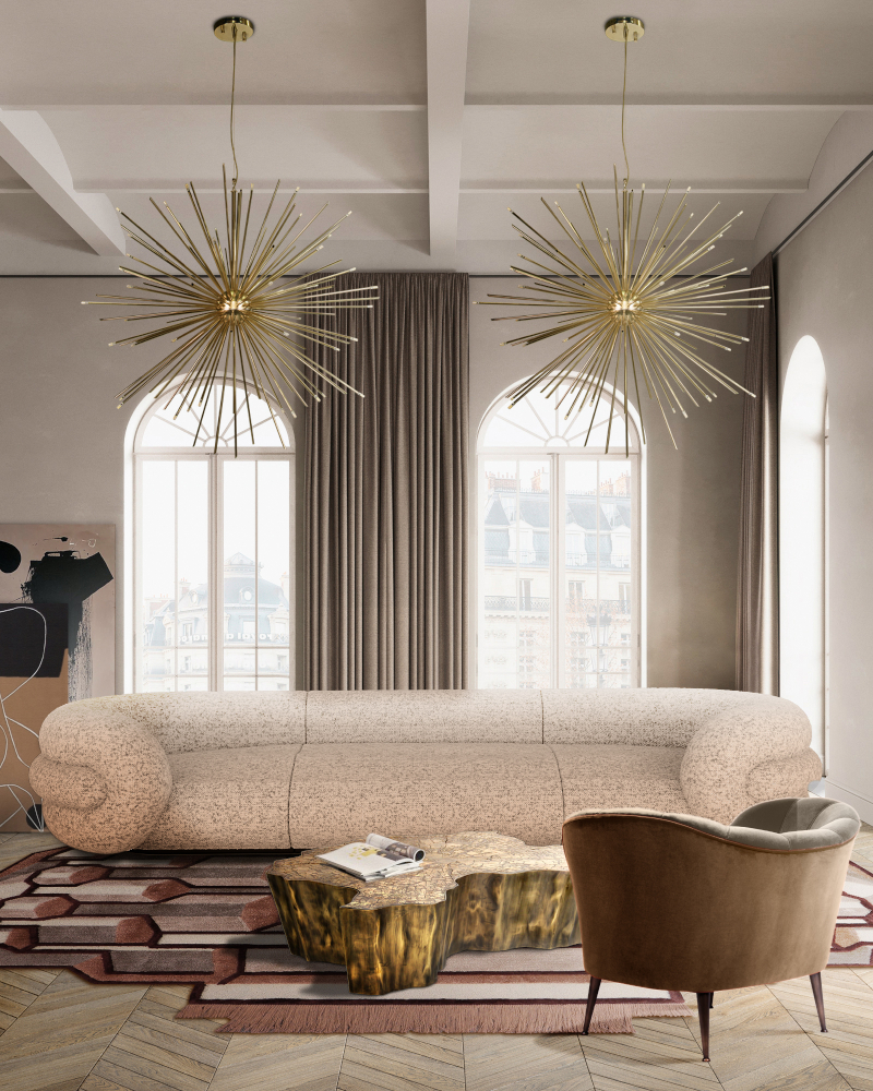 Luxury Modern Living Room With Golden Lighting